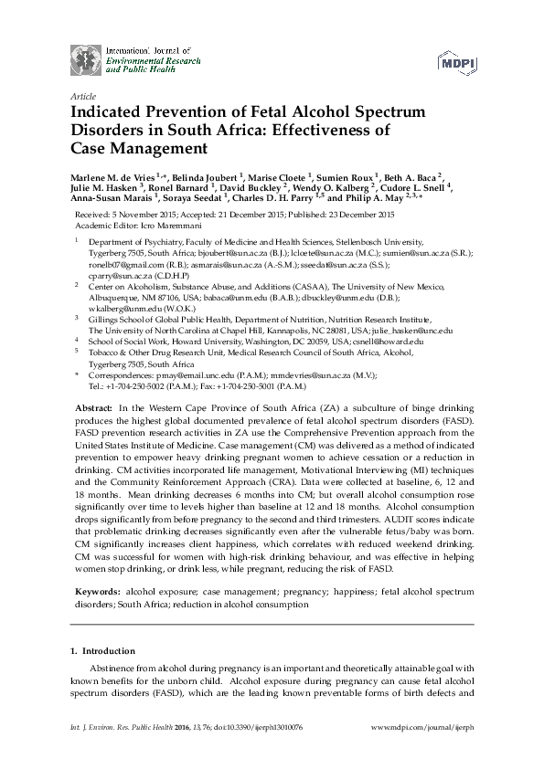 (PDF) Indicated Prevention of Fetal Alcohol Spectrum Disorders in South ...