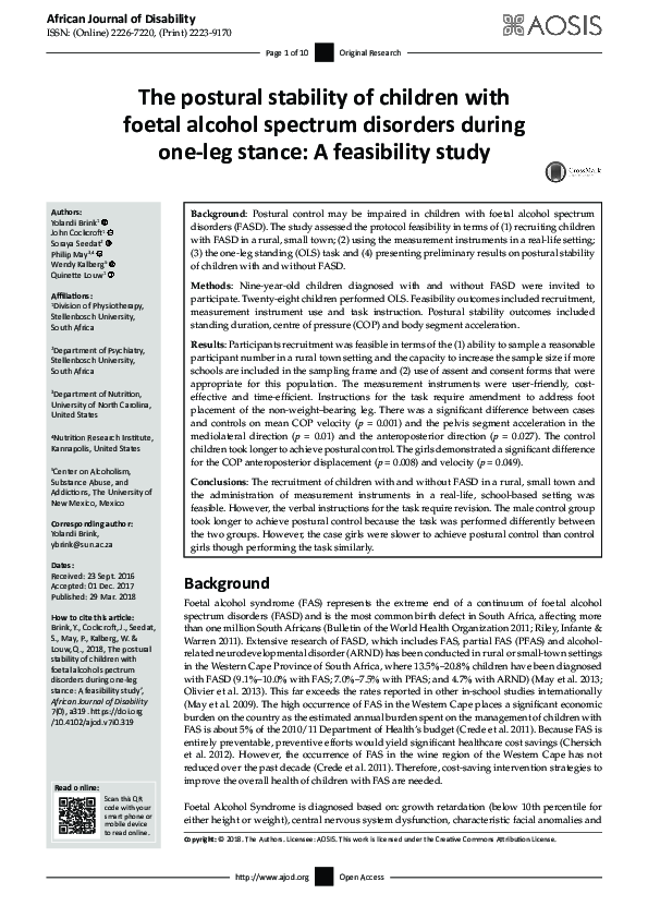 (PDF) The postural stability of children with foetal alcohol spectrum ...