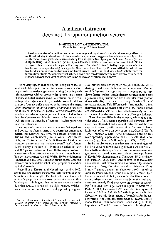 (PDF) A salient distractor does not disrupt conjunction search
