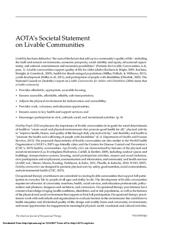 (PDF) AOTA's Societal Statement on Livable Communities