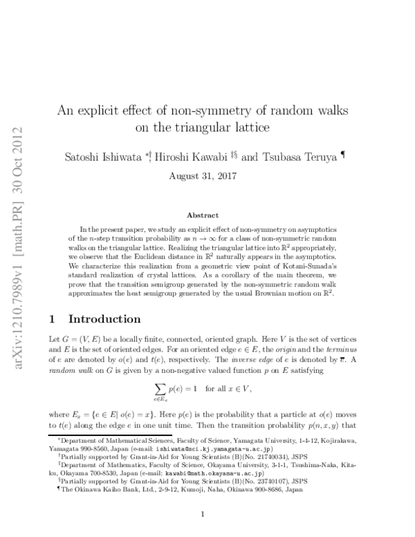 (PDF) An explicit effect of non-symmetry of random walks on the triangular lattice