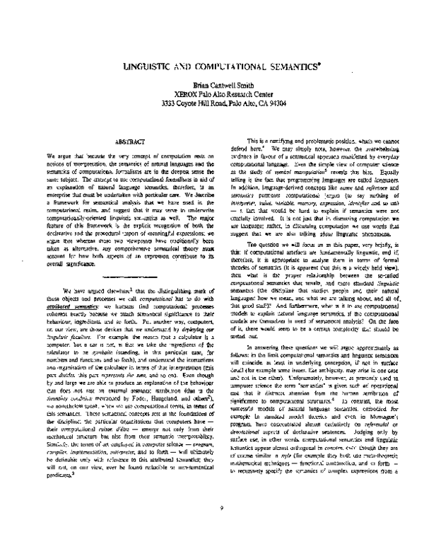 (PDF) Linguistic and computational semantics