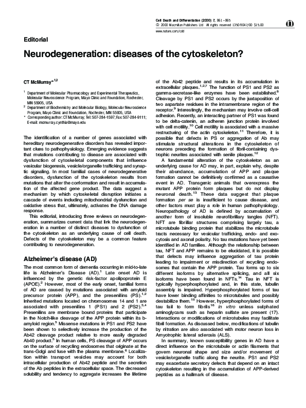 (PDF) Neurodegeneration: diseases of the cytoskeleton?