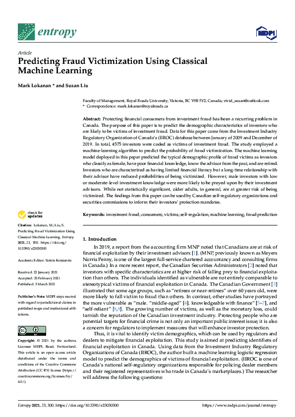 (PDF) Predicting Fraud Victimization Using Classical Machine Learning