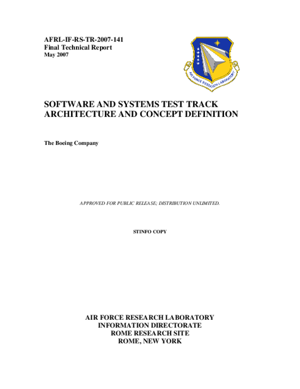 (PDF) Software and Systems Test Track Architecture and Concept Definition