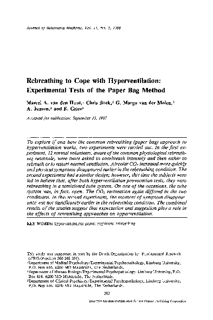 (PDF) Rebreathing to cope with hyperventilation: Experimental tests of ...