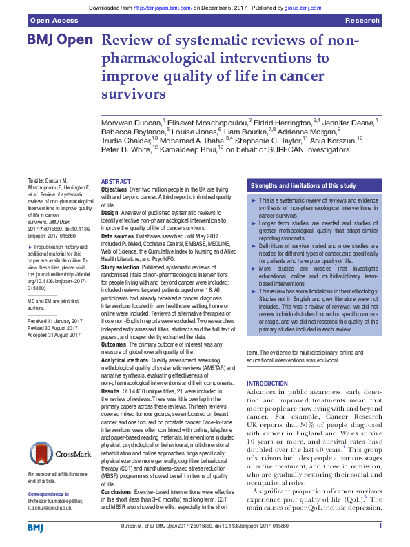 (PDF) Review of systematic reviews of non-pharmacological interventions to improve quality of ...