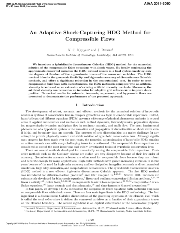 (PDF) An Adaptive Shock-Capturing HDG Method for Compressible Flows