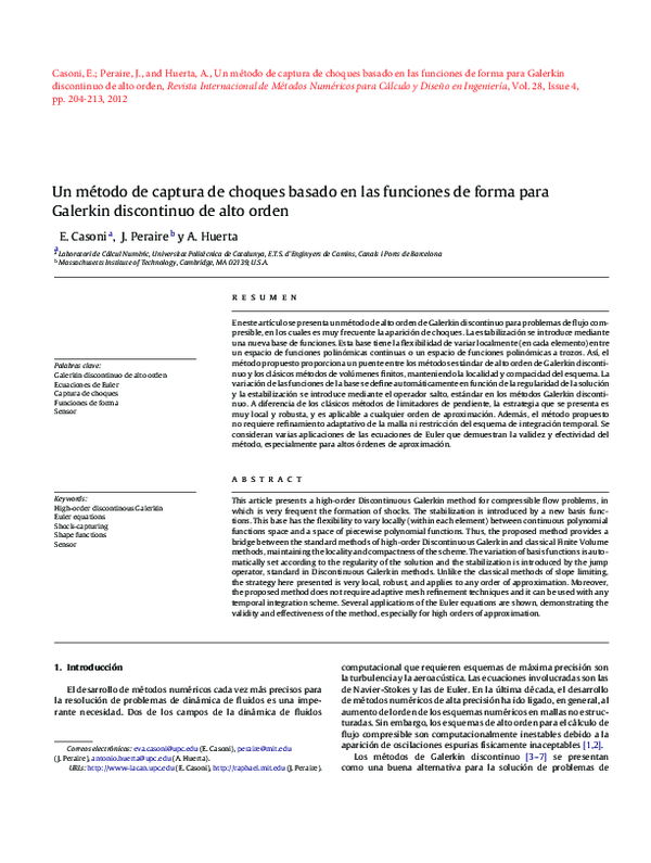(PDF) Un método de captura de choques basado en las funciones de forma ... (PDF) Un método de captura de choques basado en las funciones de forma ...