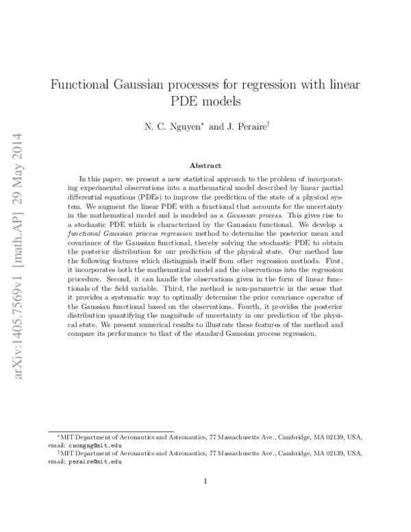 (PDF) Functional Gaussian processes for regression with linear PDE models