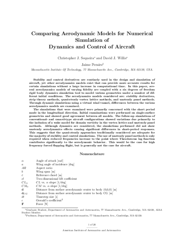 Pdf Comparing Aerodynamic Models For Numerical Simulation Of Dynamics