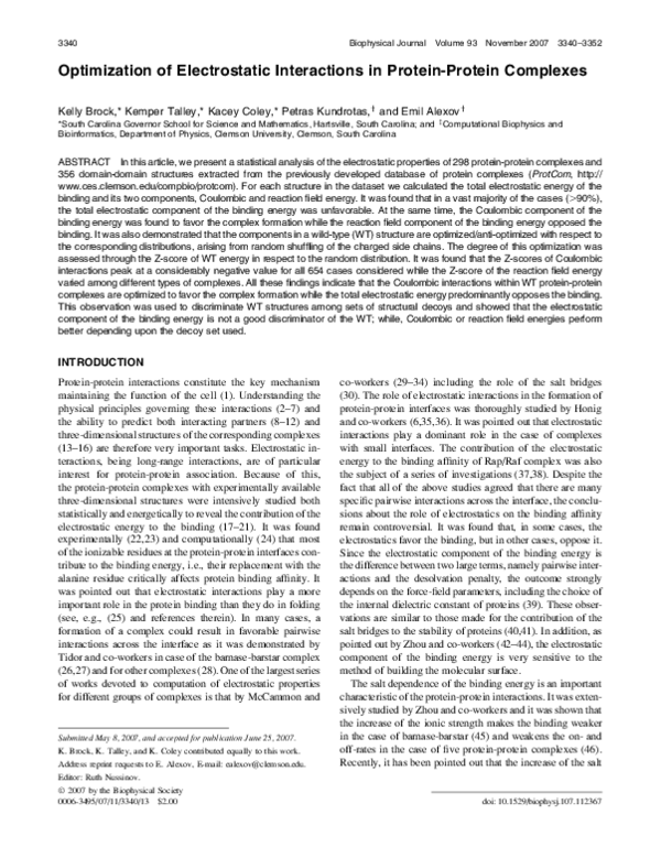 (PDF) Optimization of the electrostatic interactions in protein-protein ...