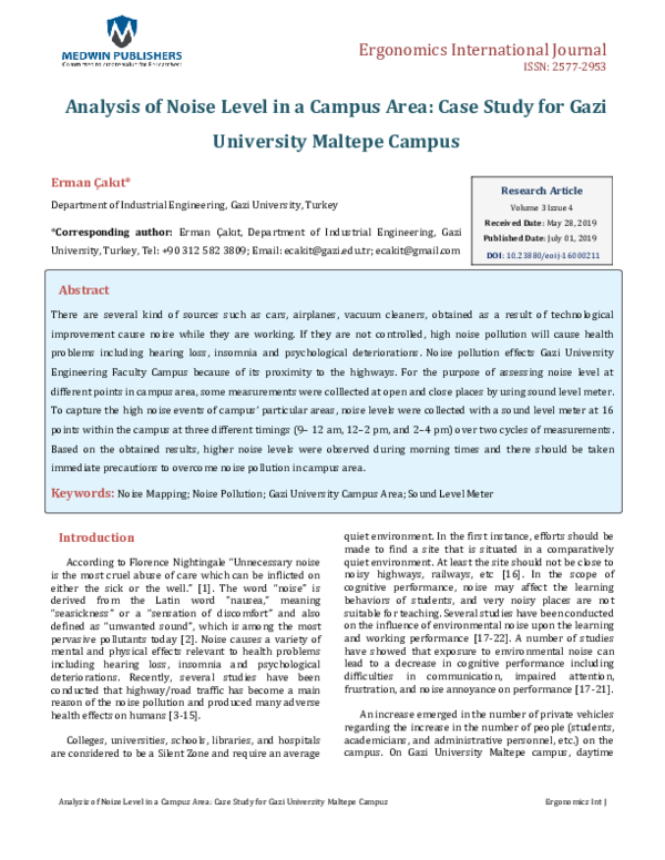 (PDF) Analysis of Noise Level in a Campus Area: Case Study for Gazi ...