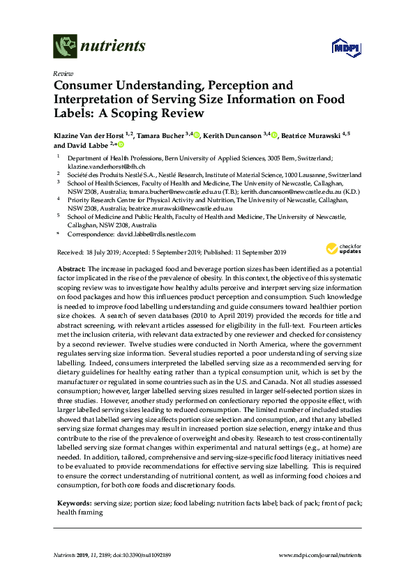 (PDF) Consumer Understanding, Perception and Interpretation of Serving ...