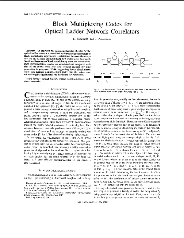 (PDF) Block multiplexing codes for optical ladder network correlators