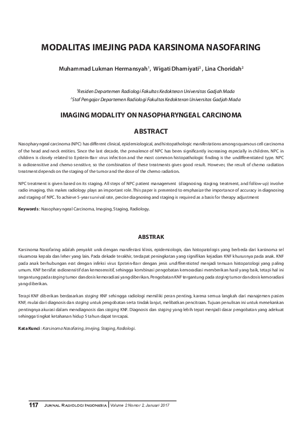 (PDF) Modalitas Imejing pada Karsinoma Nasofaring