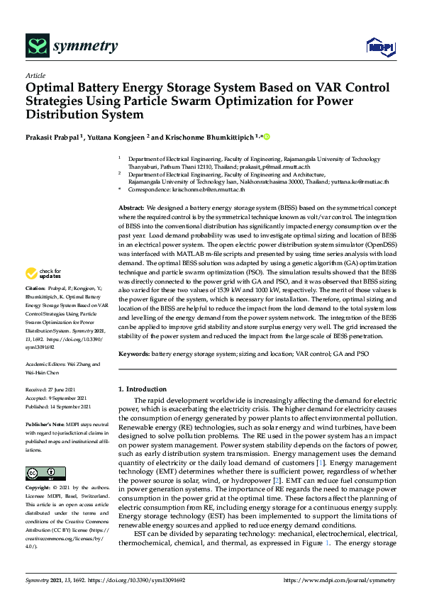 Pdf Optimal Battery Energy Storage System Based On Var Control Strategies Using Particle Swarm