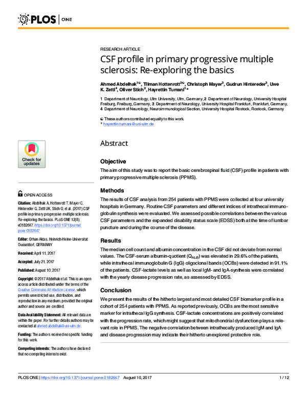 (PDF) CSF profile in primary progressive multiple sclerosis: Re ...
