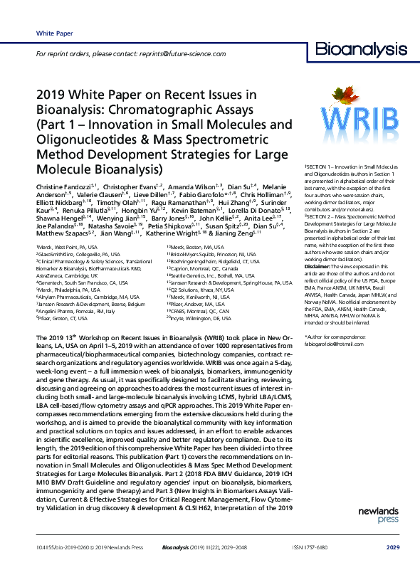 (PDF) 2019 White Paper on Recent Issues in Bioanalysis: Chromatographic ...