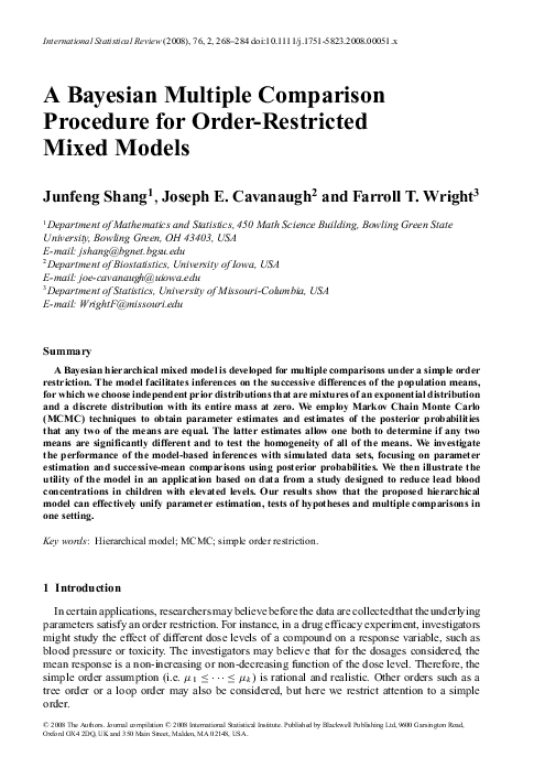 Pdf A Bayesian Multiple Comparison Procedure For Order Restricted Mixed Models Farroll