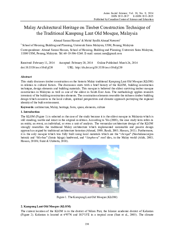 (PDF) Malay Architectural Heritage on Timber Construction Technique of ...