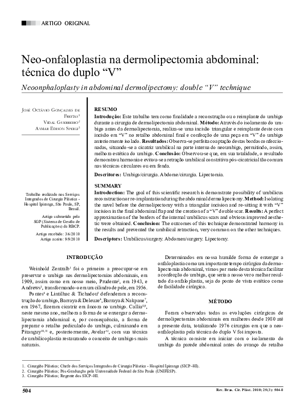 (PDF) Neo-onfaloplastia na dermolipectomia abdominal: técnica do duplo "V