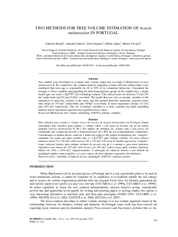 (PDF) TWO METHODS FOR TREE VOLUME ESTIMATION OF Acacia melanoxylon IN ...