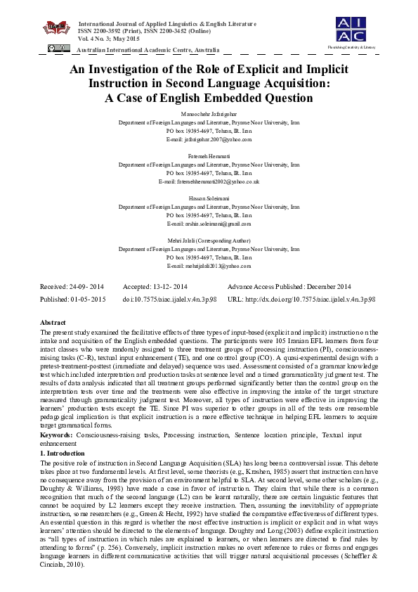 (PDF) An Investigation of the Role of Explicit and Implicit Instruction ...