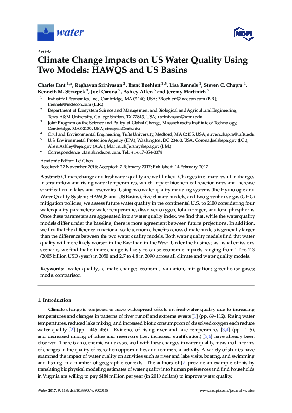 (PDF) Climate Change Impacts on US Water Quality Using Two Models ...