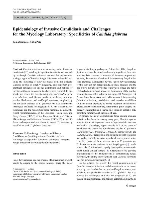 (PDF) Epidemiology of Invasive Candidiasis and Challenges for the Mycology Laboratory ...
