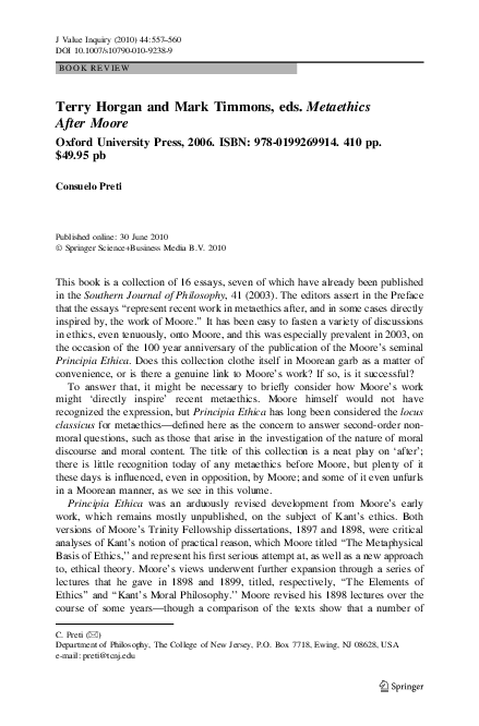 (PDF) Terry Horgan and Mark Timmons, eds. Metaethics After Moore