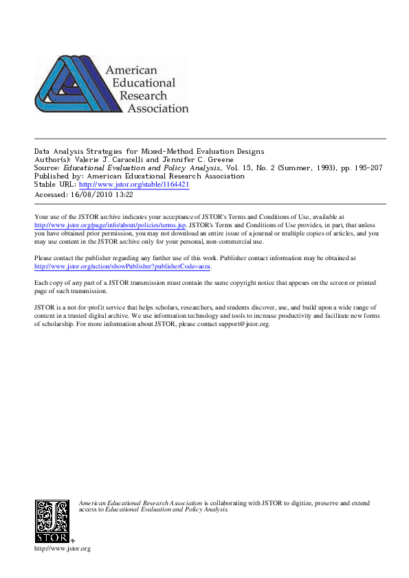 Pdf Data Analysis Strategies For Mixed Method Evaluation Designs
