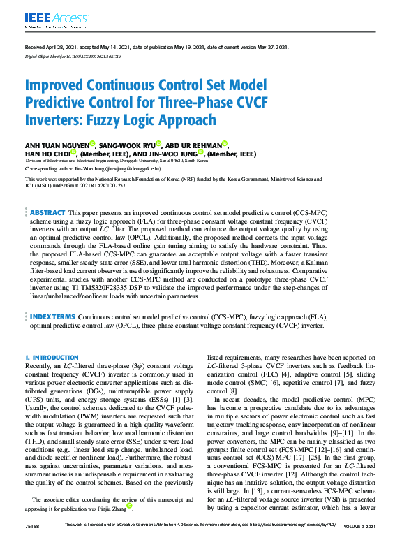 (PDF) Improved Continuous Control Set Model Predictive Control for Three-Phase CVCF Inverters ...