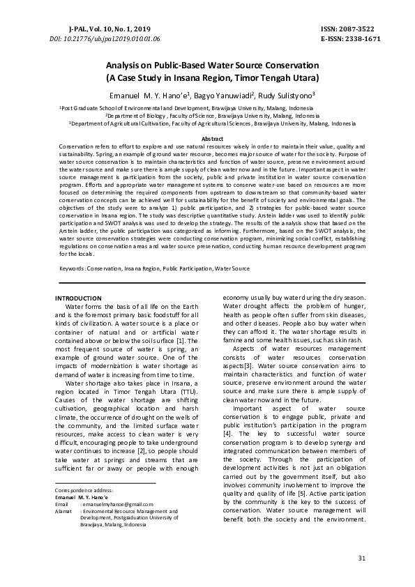(PDF) Analysis on Public-Based Water Source Conservation (A Case Study ...