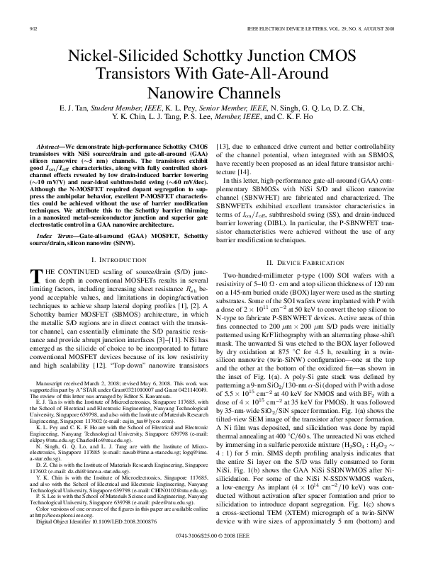 (PDF) High-Performance NiSi Schottky Junction GAA Nanowire CMOS Transistors
