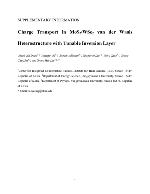 (PDF) Charge Transport in MoS2/WSe2 van der Waals Heterostructure with ...
