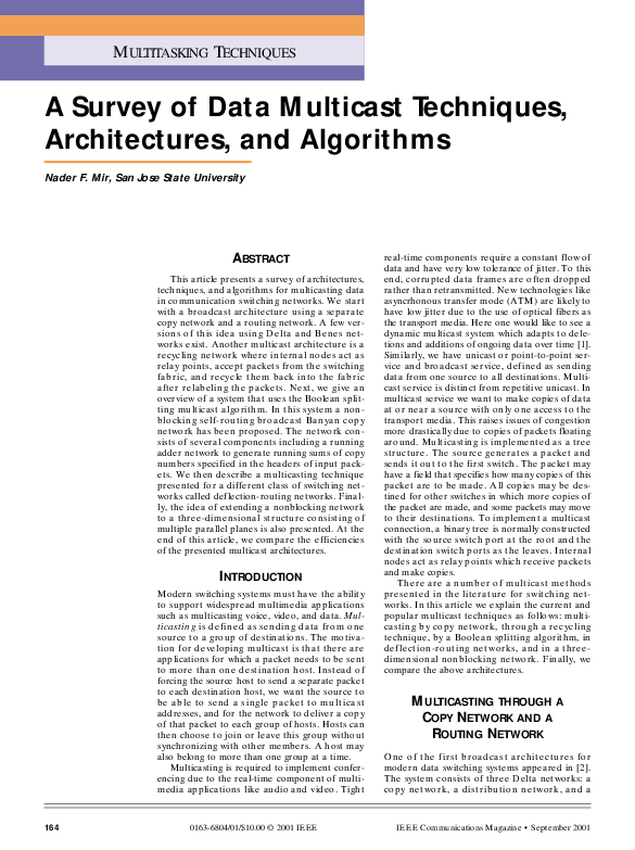 Pdf A Survey Of Data Multicast Techniques Architectures And Algorithms