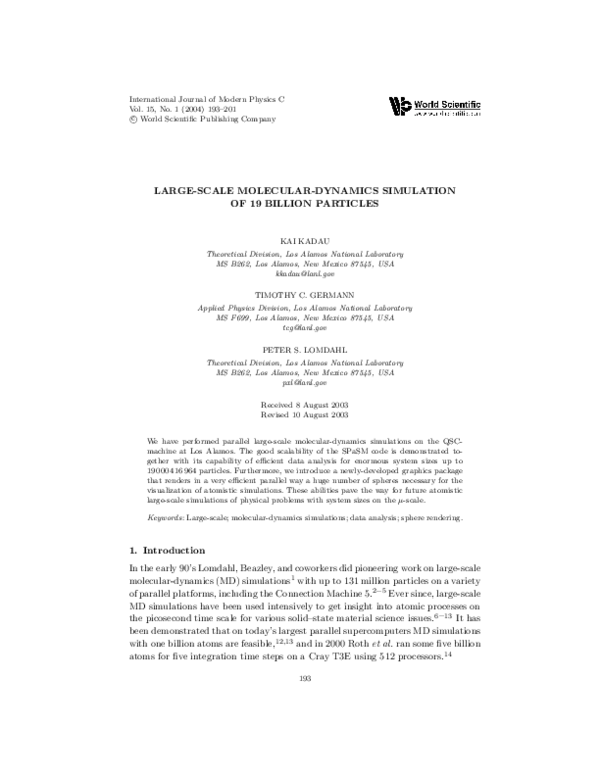 (PDF) Large-Scale Molecular-Dynamics Simulation of 19 Billion Particles