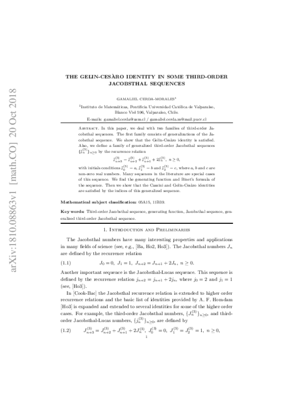 (PDF) The Gelin–Cesàro identity in some third-order Jacobsthal ...