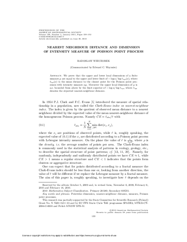 (PDF) Nearest neighbour distance and dimension of intensity measure of ...