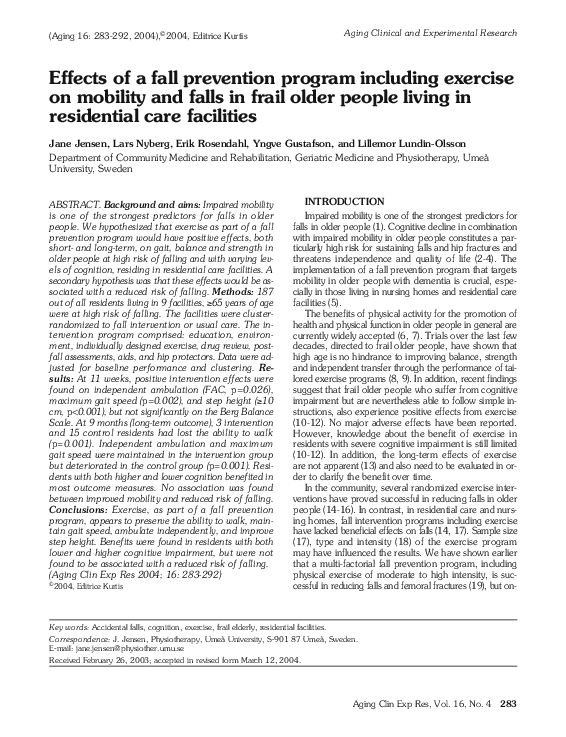 (PDF) Effects of a fall prevention program including exercise on ...