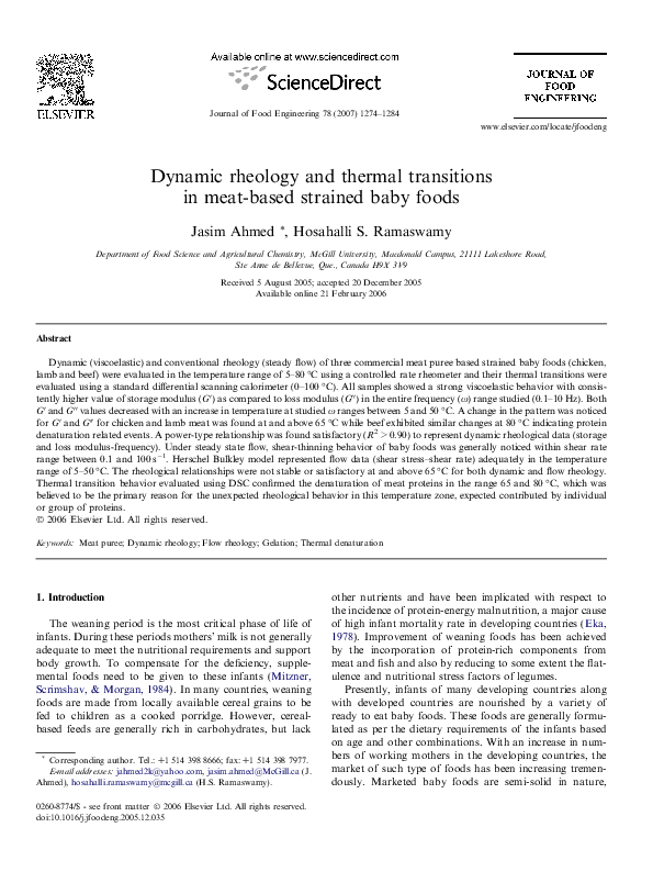 (PDF) Dynamic rheology and thermal transitions in meat-based strained ...