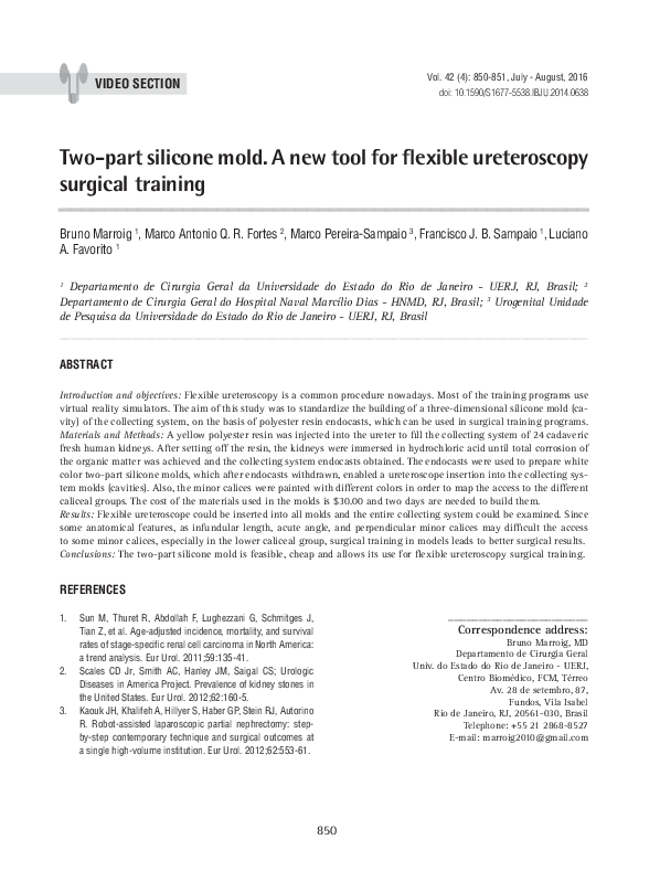 (PDF) Two-Part Silicone Mold for Ureteroscopy Training