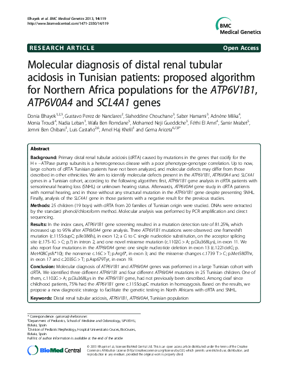 (PDF) Molecular diagnosis of distal renal tubular acidosis in Tunisian ...