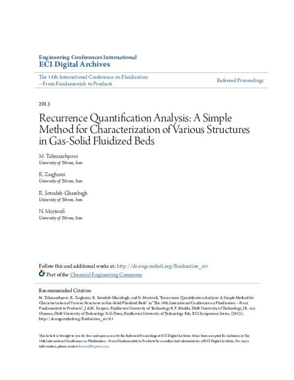 (PDF) Recurrence Quantification Analysis: A Simple Method for Characterization of Various ...