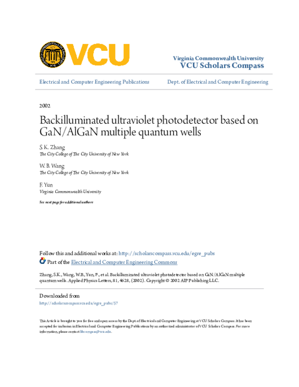 (PDF) Backilluminated ultraviolet photodetector based on GaN/AlGaN multiple quantum wells