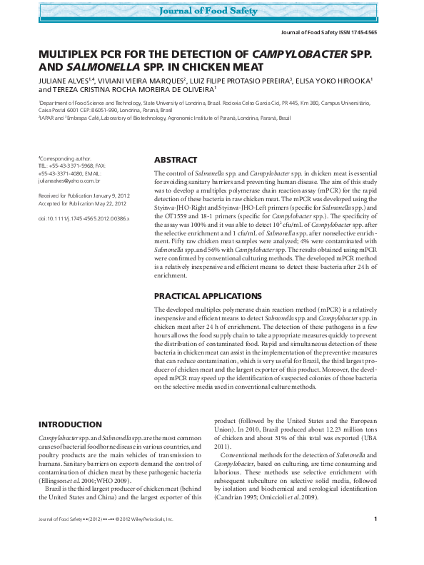 (PDF) Multiplex PCR for the Detection of Campylobacter Spp. And ...