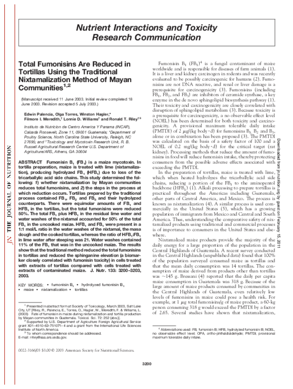 (PDF) Total fumonisins are reduced in tortillas using the traditional ...