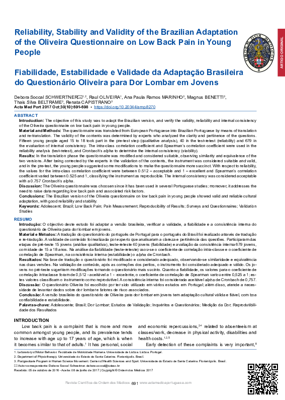 (PDF) Reliability, Stability and Validity of the Brazilian Adaptation ...