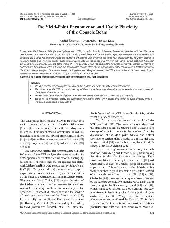 (PDF) The Yield-Point Phenomenon and Cyclic Plasticity of the Console Beam
